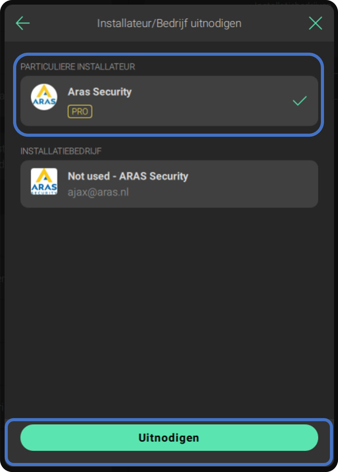 Aras Support PRO gebruiker van Space maken – ARAS Security